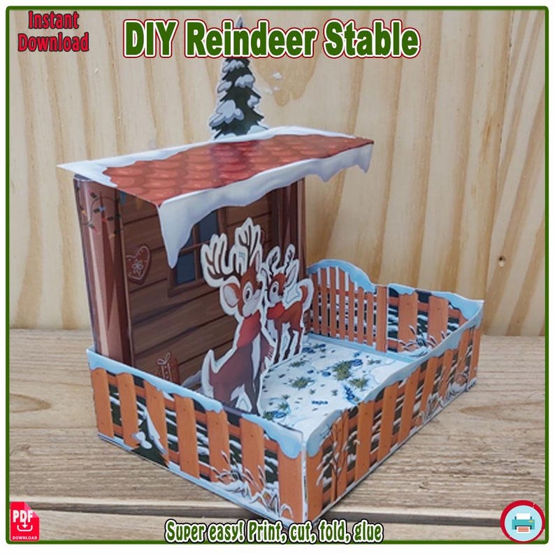 3D Christmas Pop up | Reindeer Stable With Fences, and Two Cut-out ...