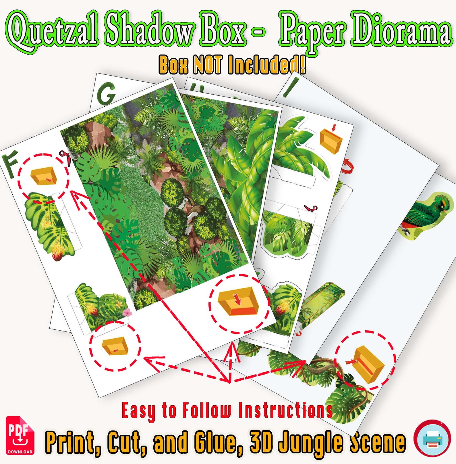 Quetzal Bird Diorama Papercraft – Tropical Rainforest Bird Craft ...
