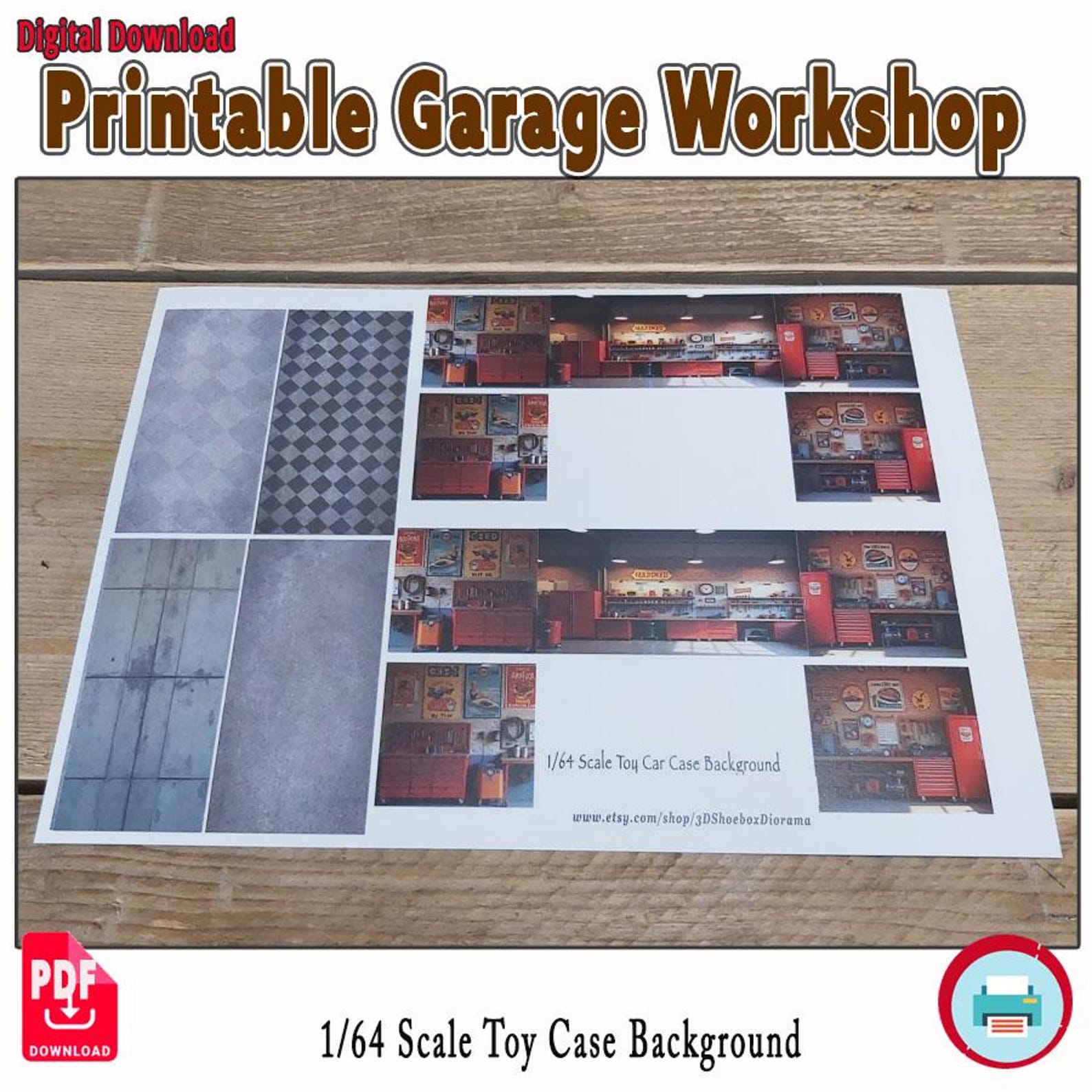 1/64 Scale Printable Garage Diorama, Paper Case Insert With Back Wall ...