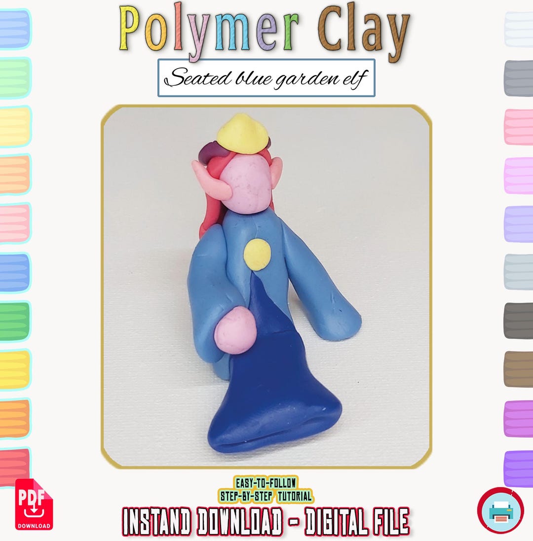 Seated Blue Garden Elf, Polymer Clay Elf, Polymer Clay Fairy, Air Dry ...