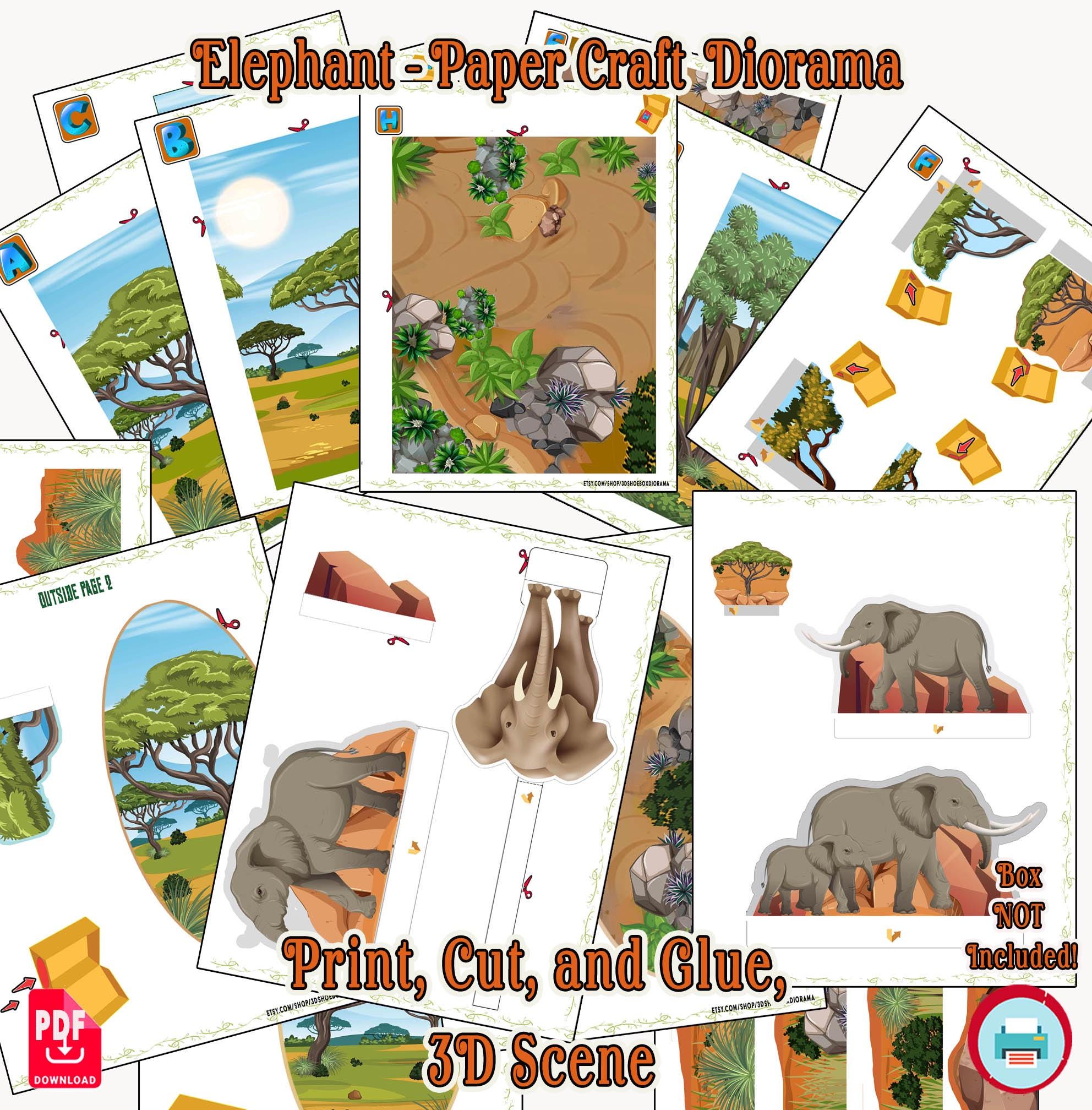 Elephant Shoebox Diorama Project – 3D Printable Paper Habitat Craft Kit ...