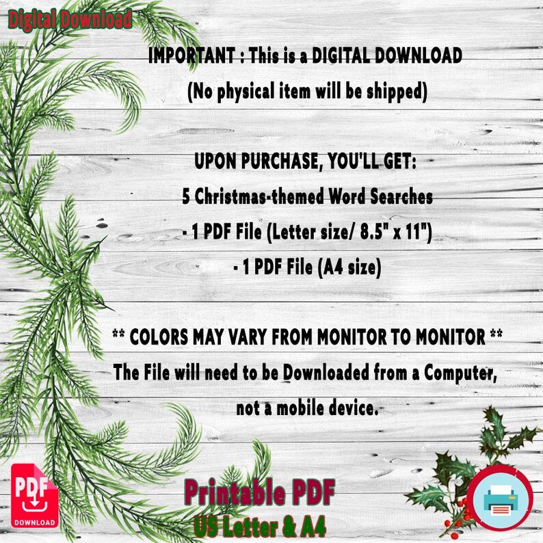 Christmas Word Search Printable: Holiday Kids Activity, Puzzle ...