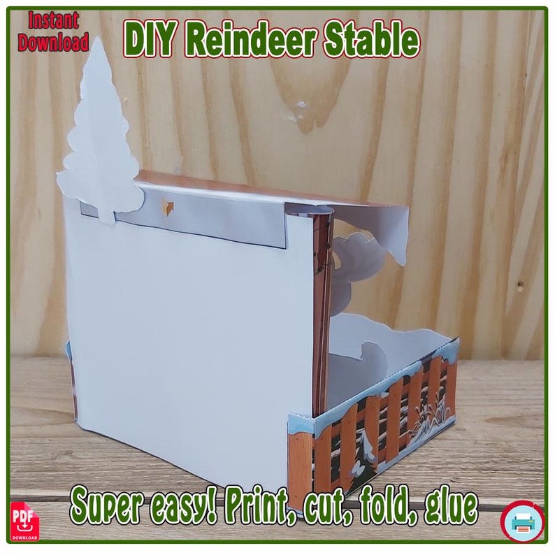 3D Christmas Pop up | Reindeer Stable With Fences, and Two Cut-out ...