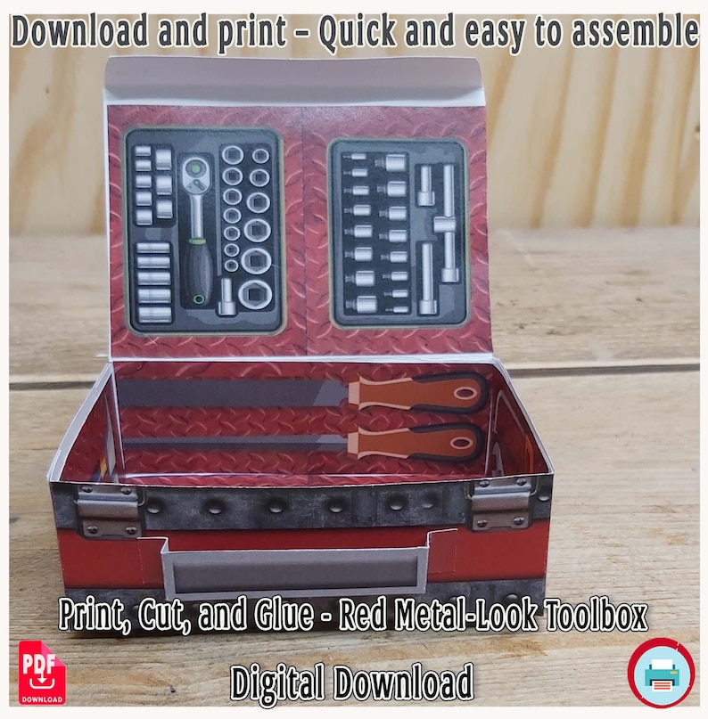 Mini Red Toolbox DIY Gift Box: Metal-look Printable (PDF) - Etsy