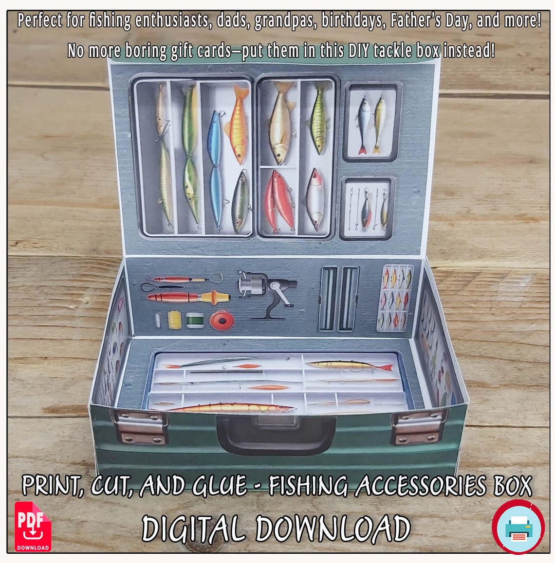 DIY Fishing Tackle Box: Printable Gift Card/money Holder (digital ...