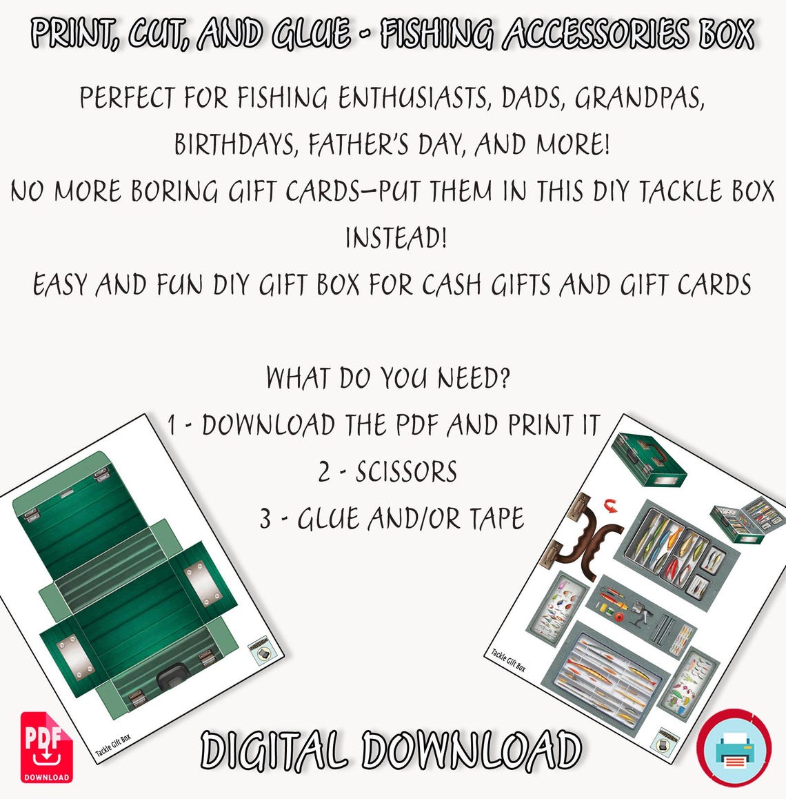 DIY Fishing Tackle Box: Printable Gift Card/money Holder (digital ...