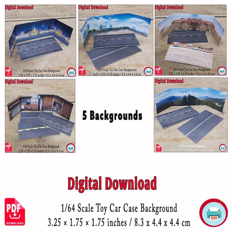 5x 1/64 Scale Diorama Bundle | Printable Papercraft Backdrops for Die ...
