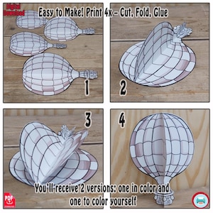 3D Hot Air Balloon Papercraft: Quilt-style DIY Printable (PDF Download ...