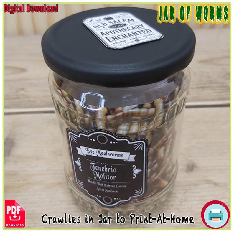 Jar of Worms Printable – Halloween Apothecary Label & Wrap (digital ...