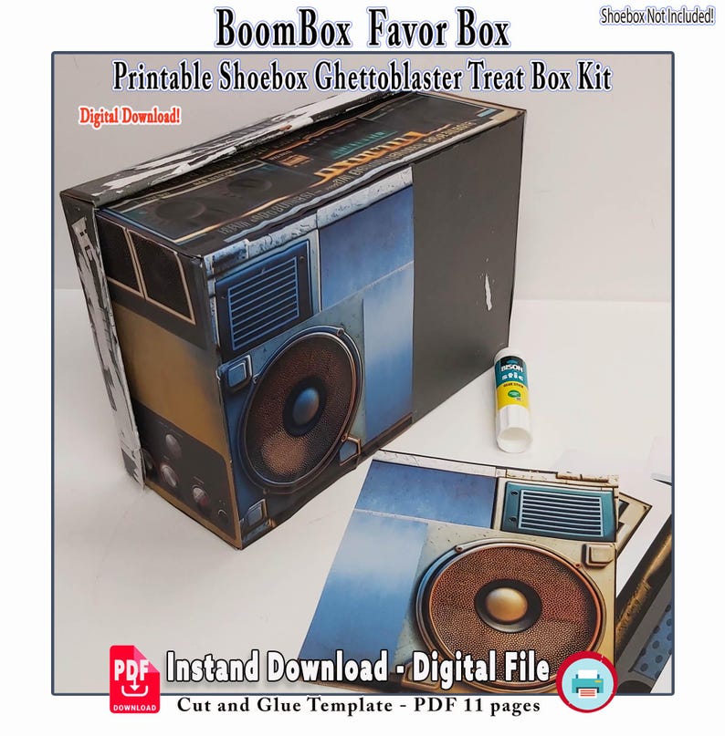 3D Boombox Gift Box Template: Printable Ghetto Blaster Favor Box (PDF ...