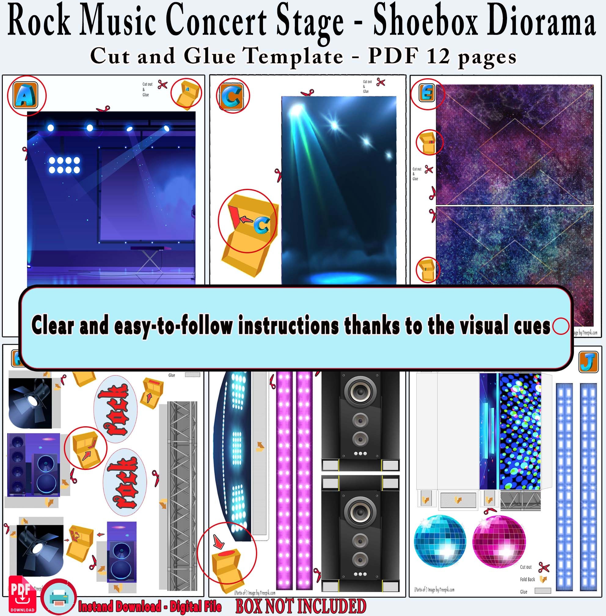 Rock Music Concert Stage Shoebox Diorama, Create Your Own Theater, Cut ...