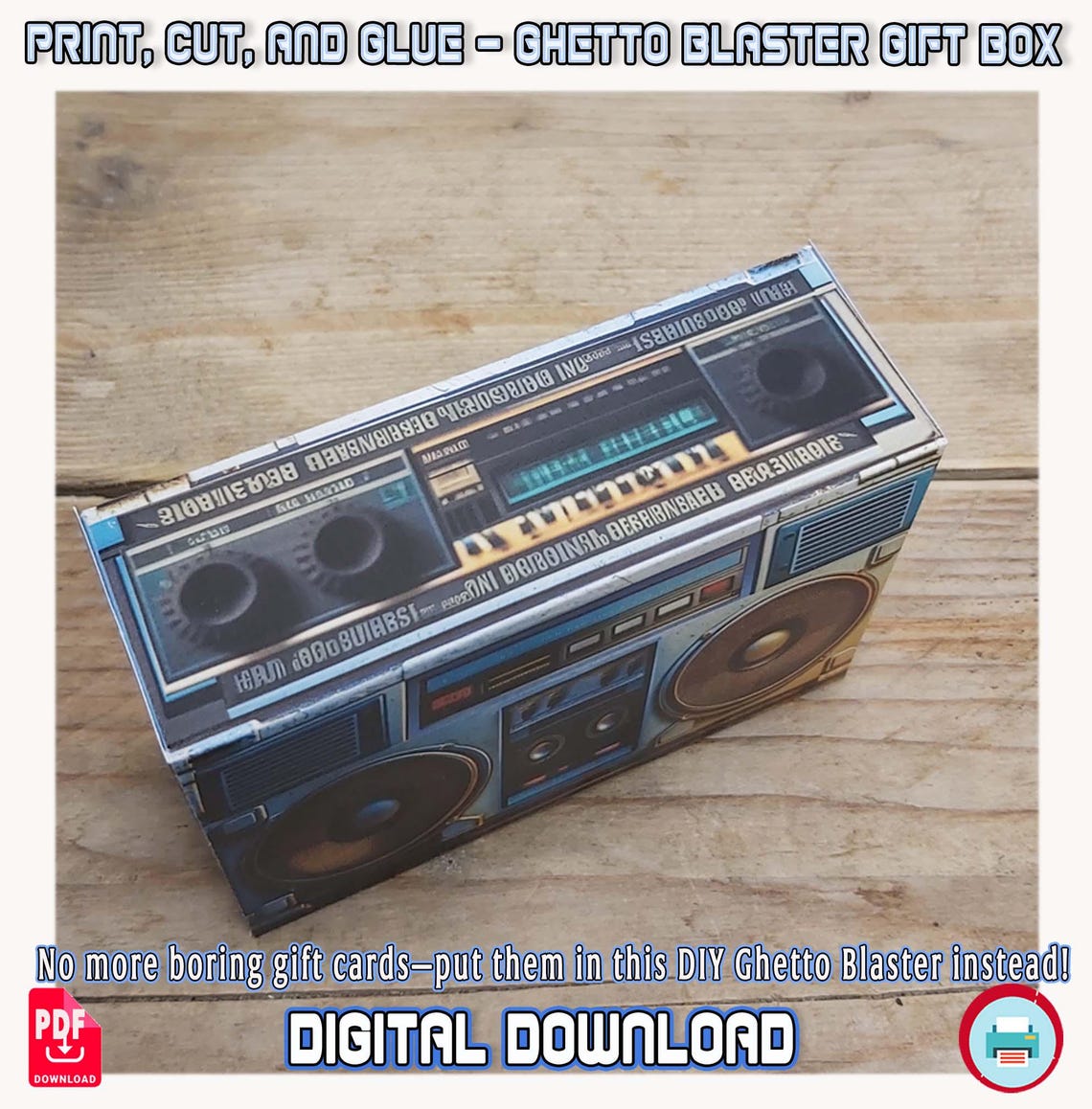 Retro Boombox Gift Box – Printable DIY Papercraft (digital Download) - Etsy