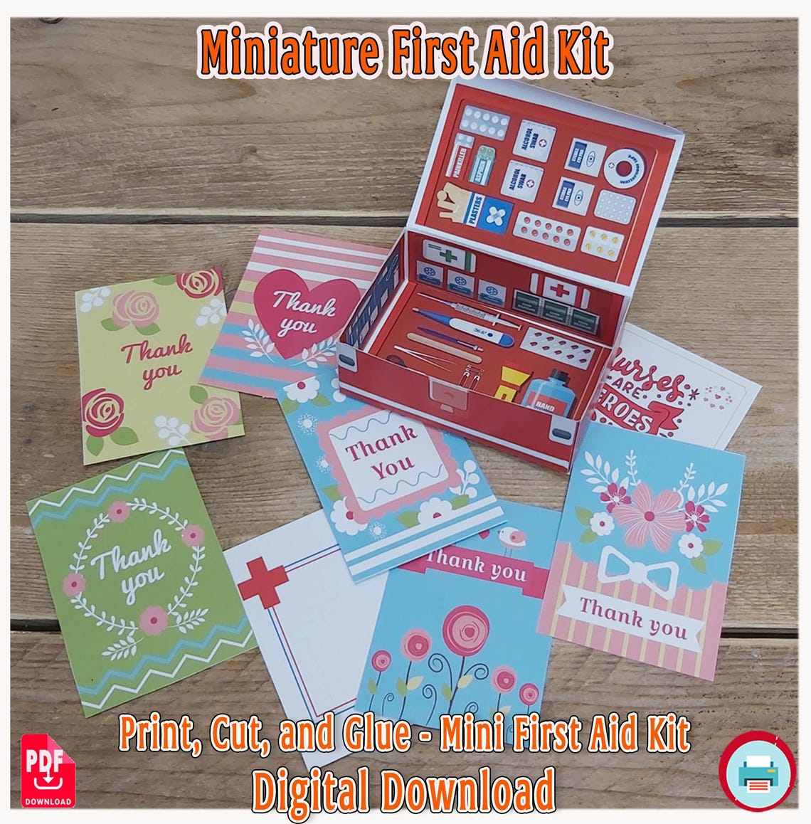 Printable Mini First Aid Kit With Thank You Cards: DIY Nurse Gift (PDF ...