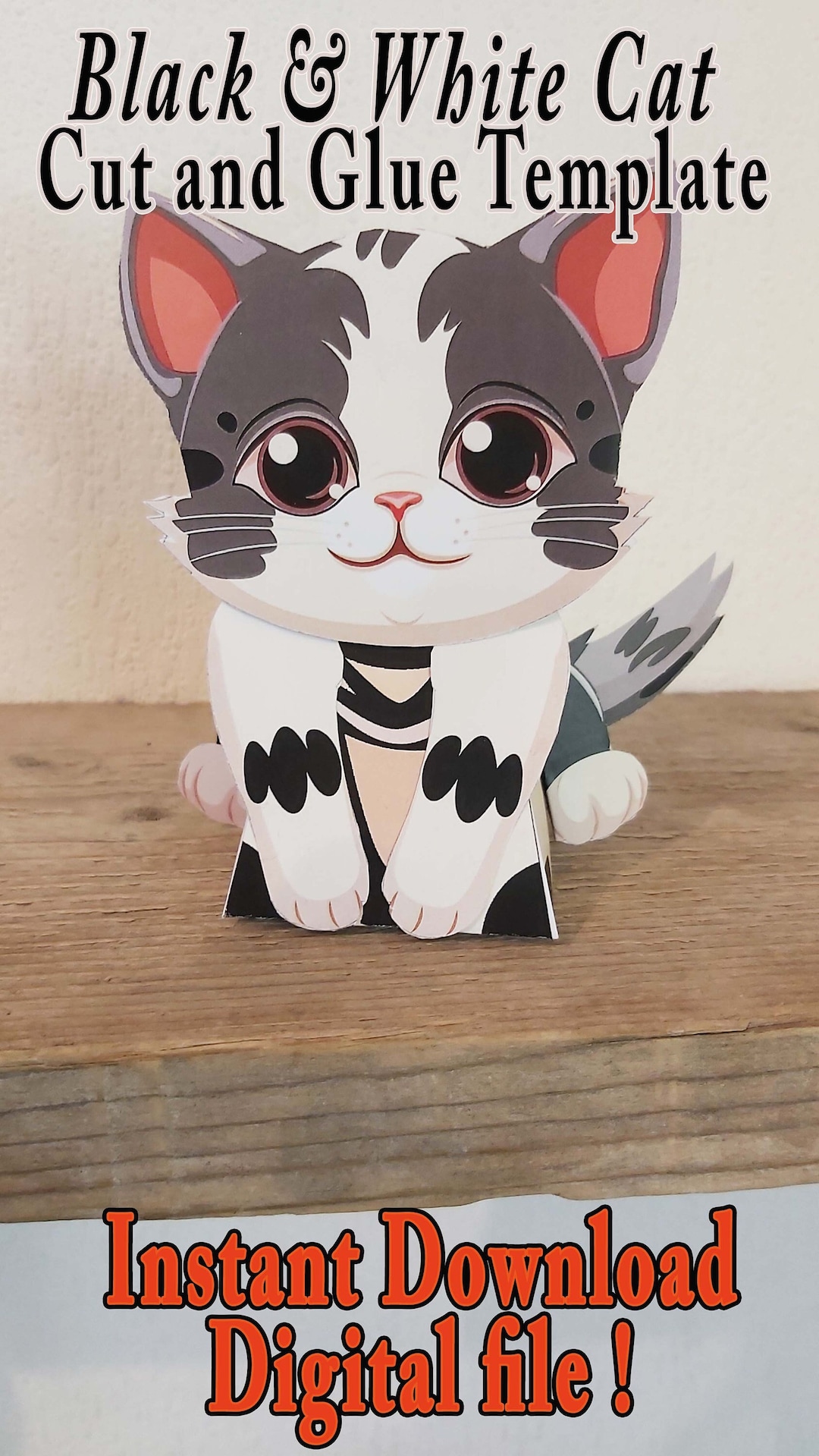 Papercraft Cat, Kitten Craft 3D Model, Black and White Cat Sculpture ...
