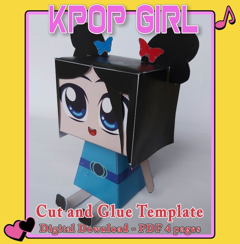 Papercraft Kpop Girl Template, Low Poly Paper Craft Manga Doll, Dress ...