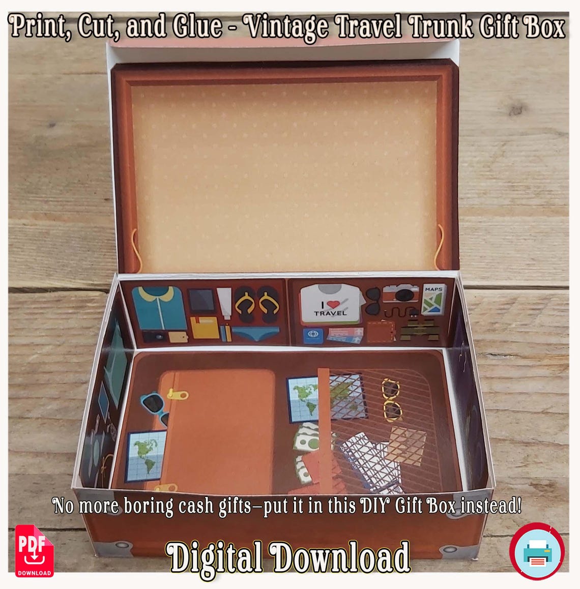 DIY Paper Suitcase Gift Box: Vintage Travel Theme (digital Download) - Etsy