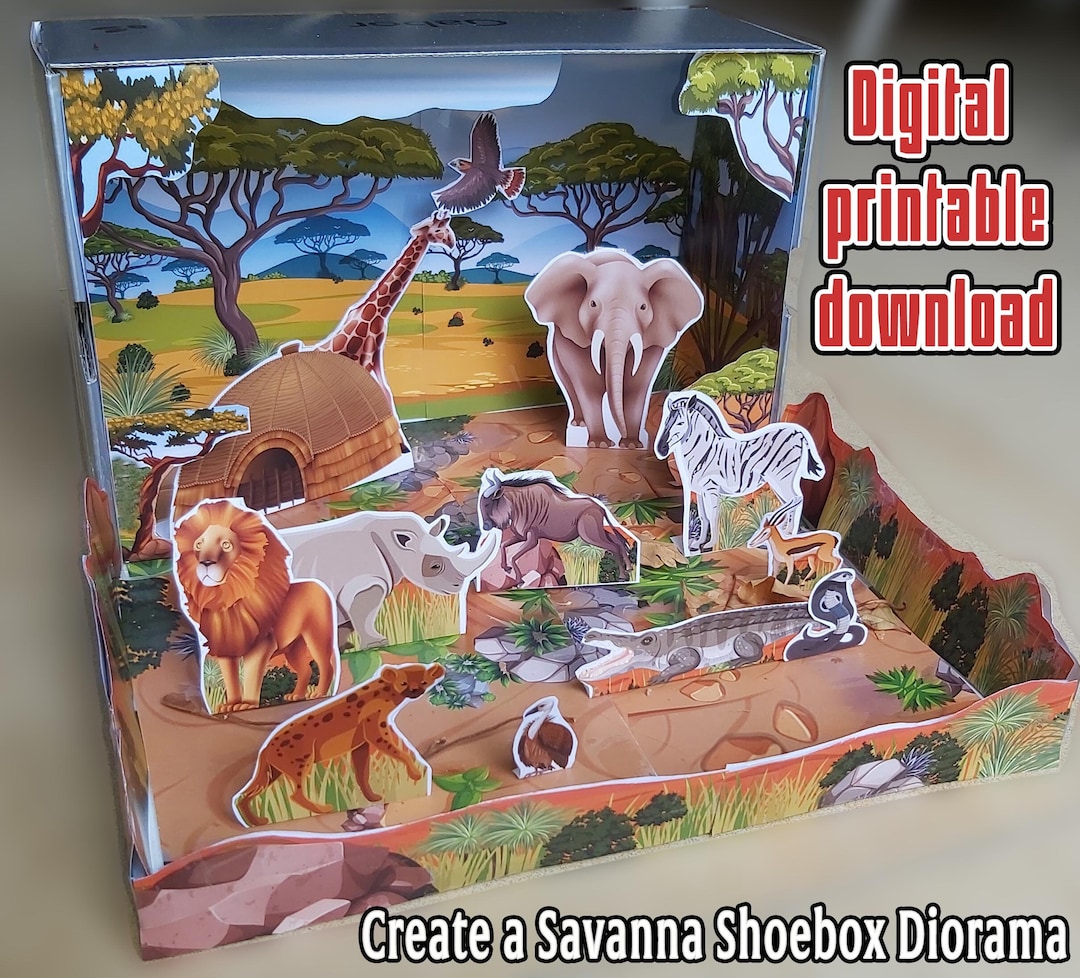 Printable Shoebox Diorama Kit, Create a Savanna Habitat, Animals ...