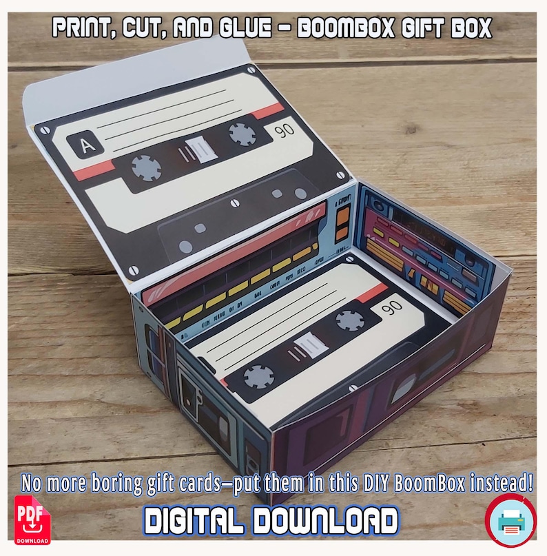 DIY Mini Boombox Gift Box Template, Retro Ghetto Blaster (digital ...