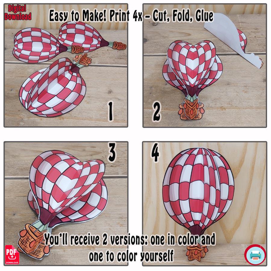 3D Hot Air Balloon Papercraft: Quilt-style DIY Printable (PDF Download ...
