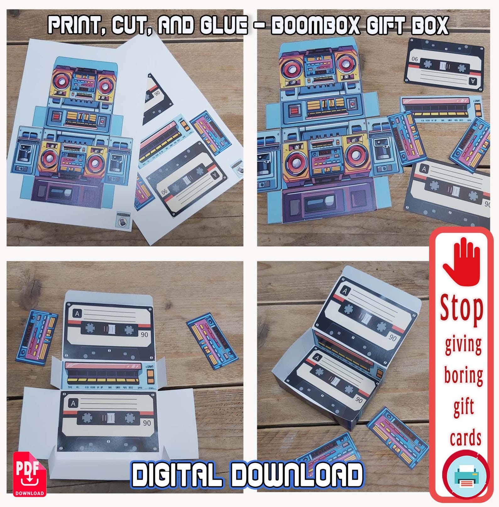DIY Mini Boombox Gift Box Template, Retro Ghetto Blaster (digital ...