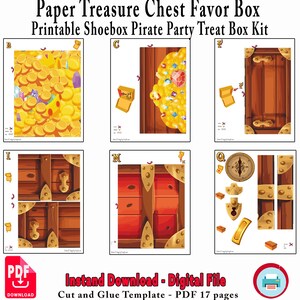 3D Paper Treasure Chest Favor Box: Pirate Party Treat Box (digital ...