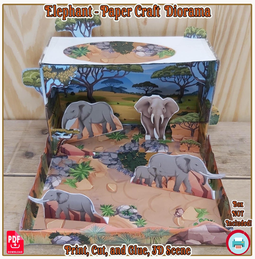 Elephant Shoebox Diorama Project – 3D Printable Paper Habitat Craft Kit ...