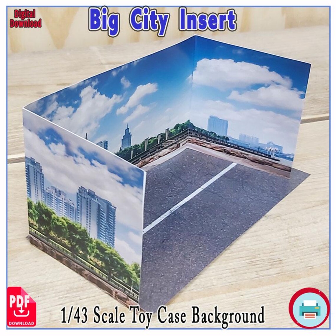 1/43 Printable Model Car Display Backdrop – Big City Scene With Side ...