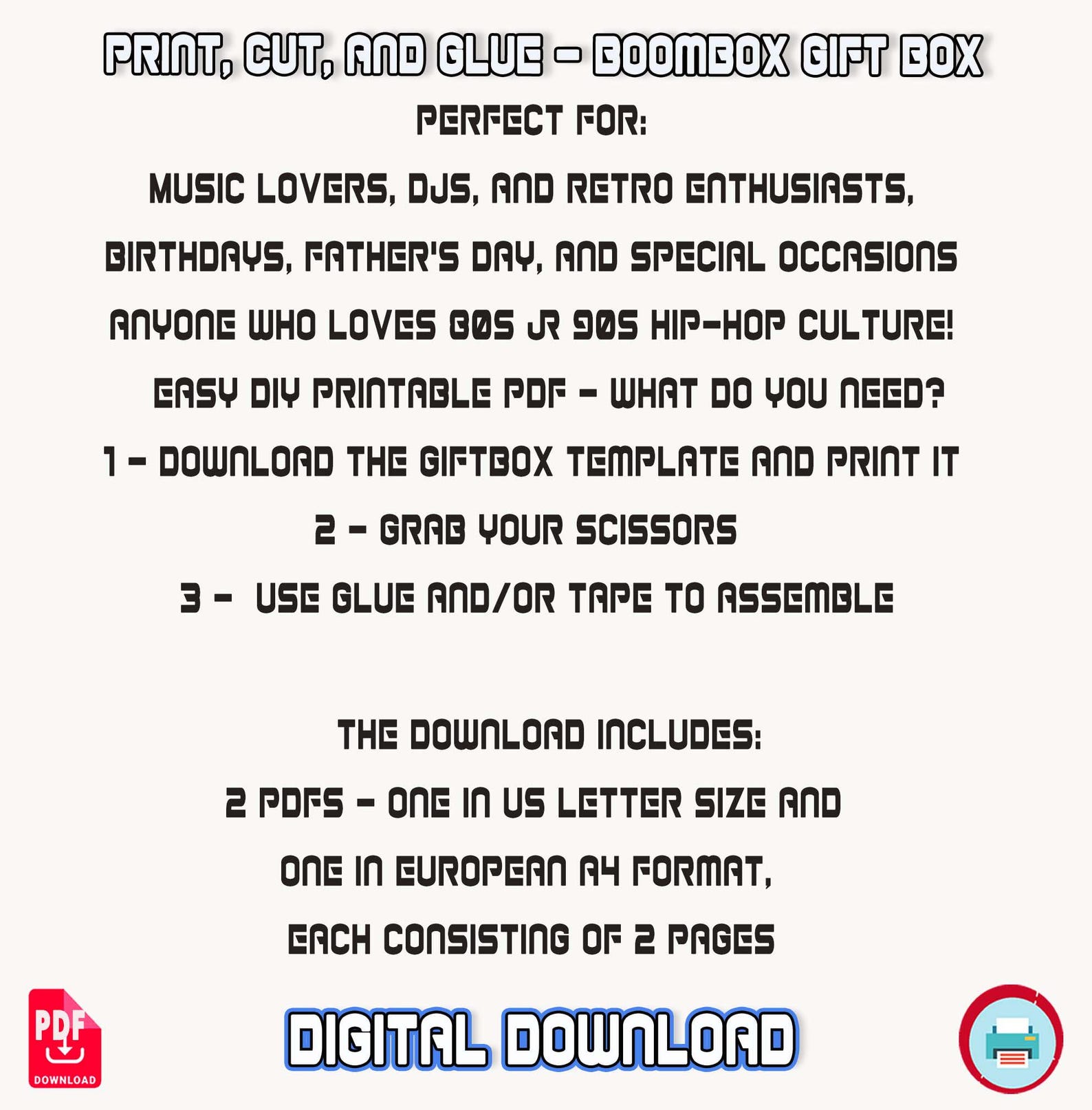 Retro Boombox Gift Box – Printable DIY Papercraft (digital Download) - Etsy