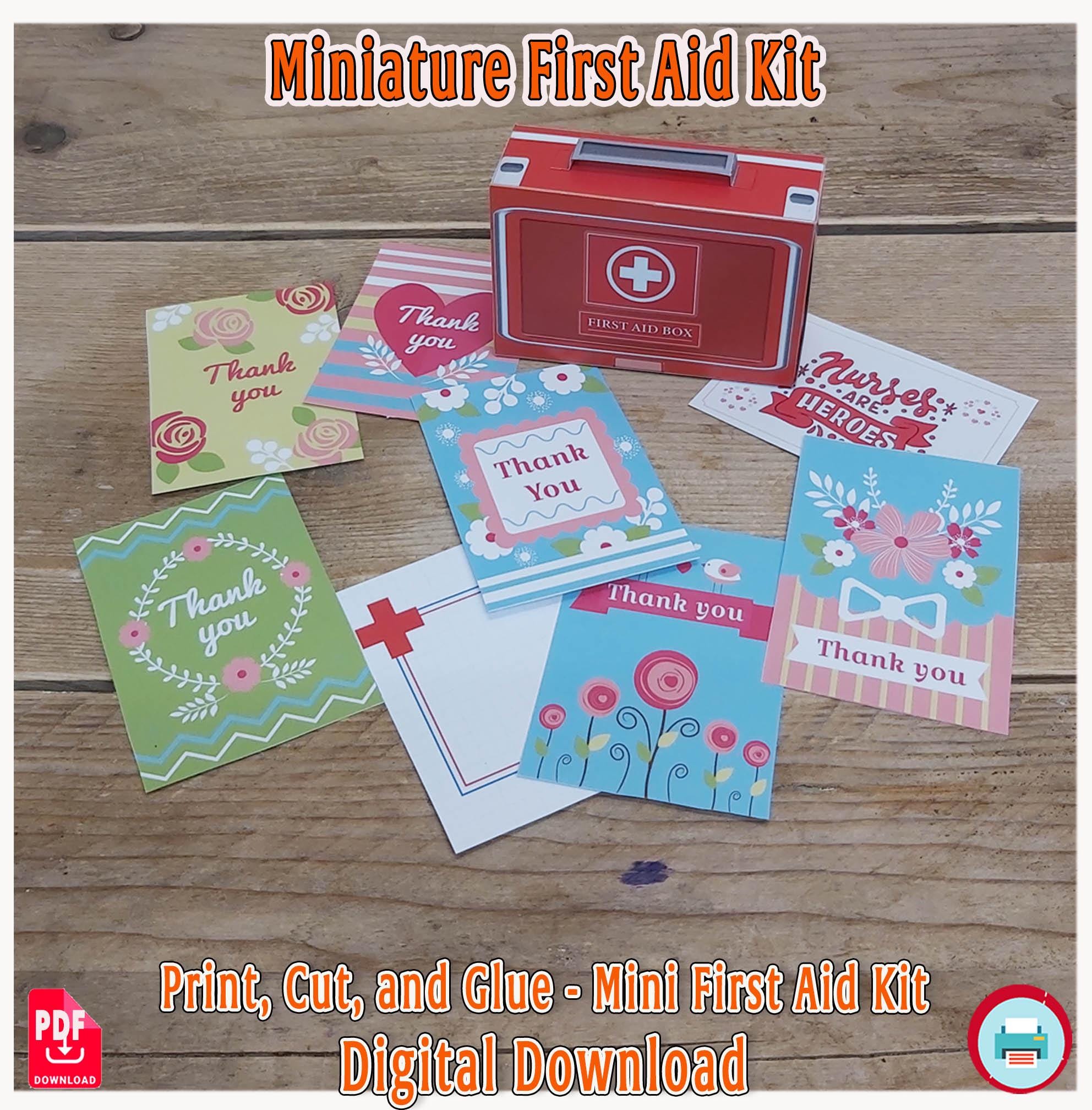 Printable Mini First Aid Kit With Thank You Cards: DIY Nurse Gift (PDF ...