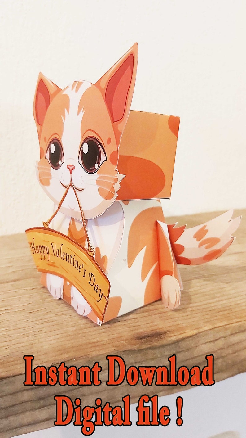Papercraft Valentine's Day Cat Template, Kitten Craft 3D Model ...