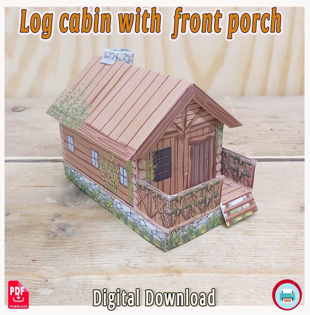 Mini Log Cabin With Porch, DIY Paper Craft Lodge, Timber Lodge Gift Box ...