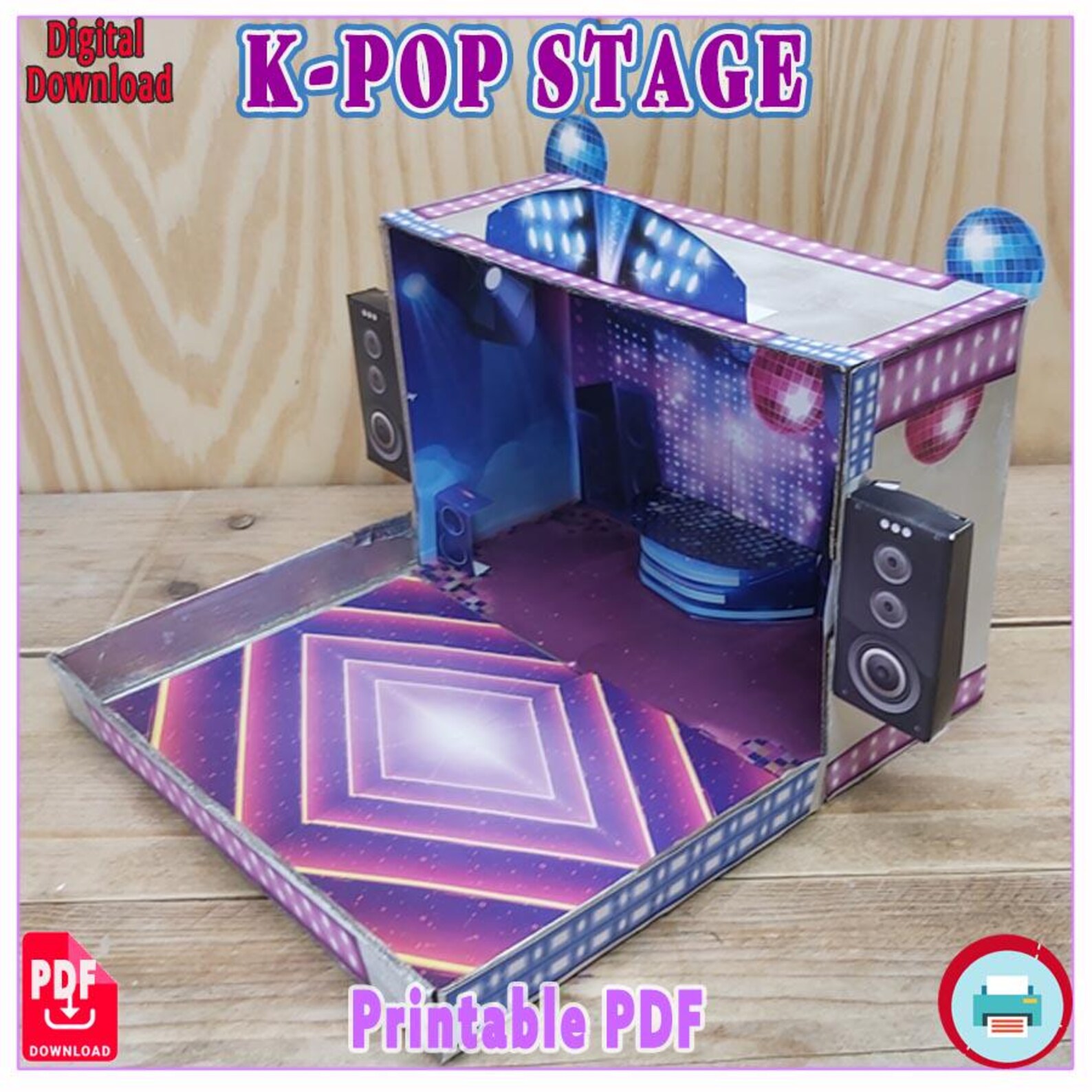 DIY K-pop Shoebox Stage Printable PDF | Kpop Concert Diorama Kit | Pink ...