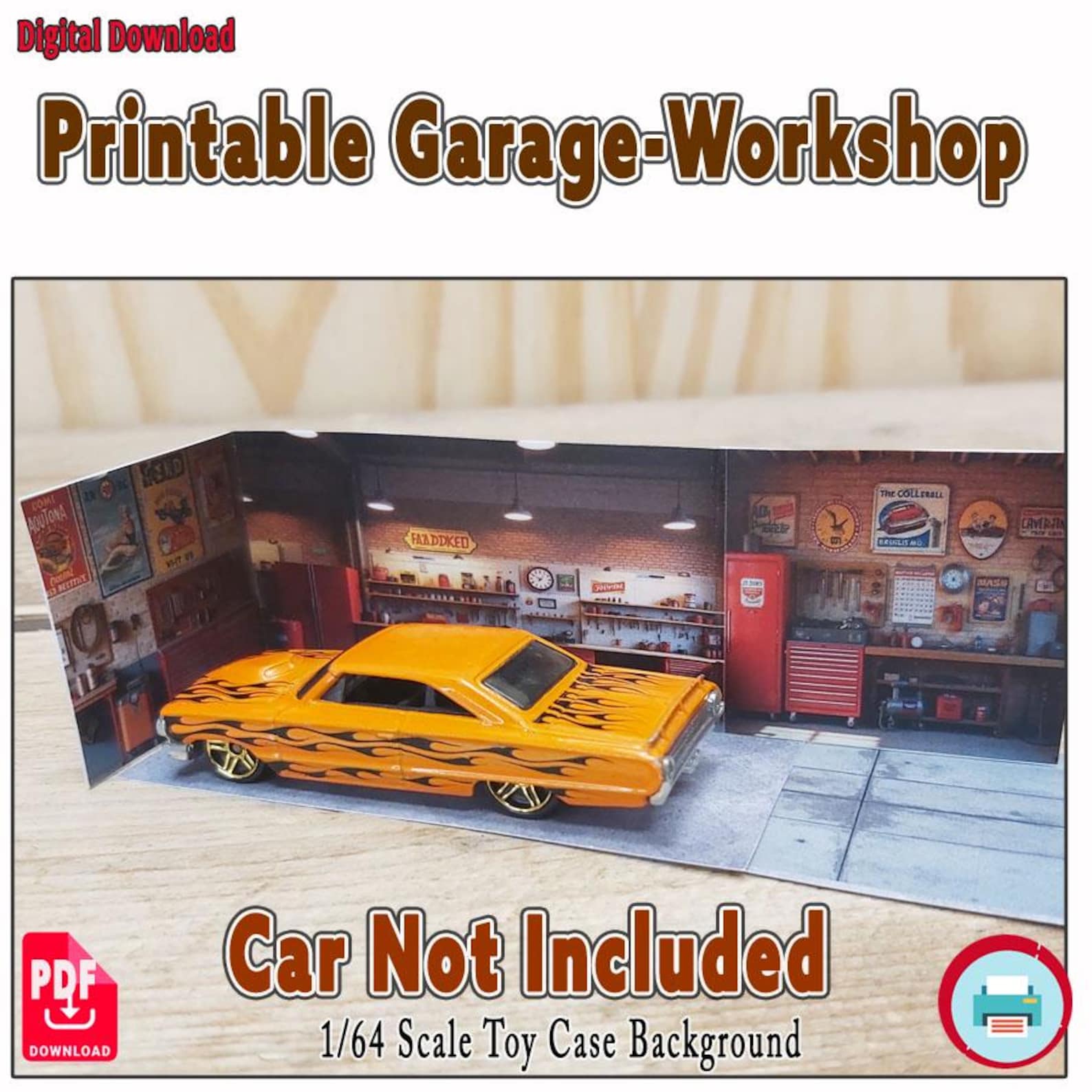 1/64 Scale Printable Garage Diorama, Paper Case Insert With Back Wall ...