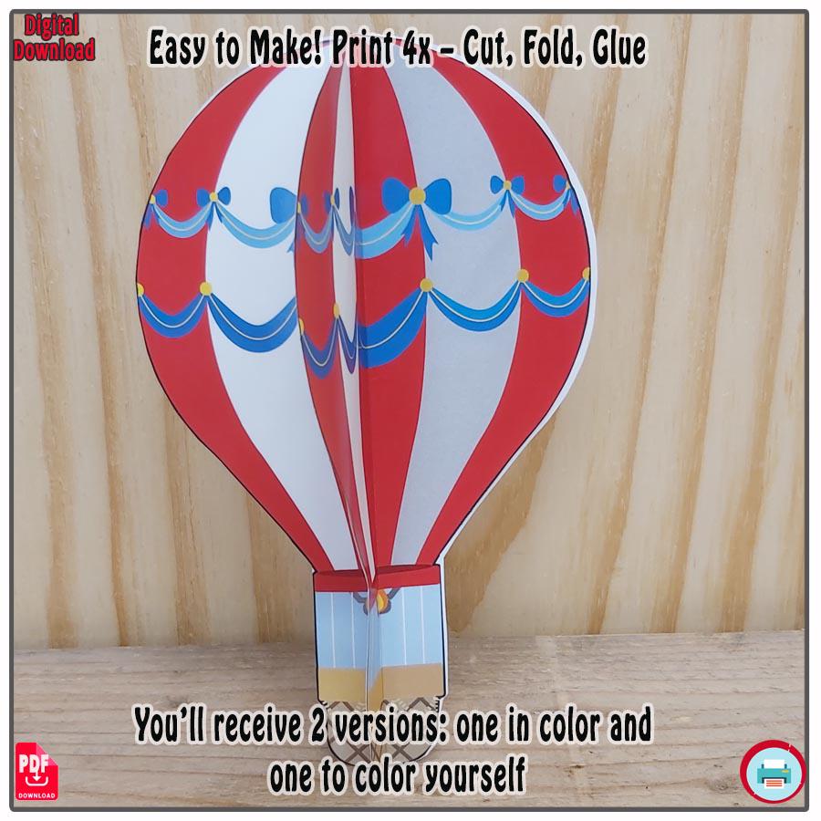3D Hot Air Balloon Papercraft: Printable DIY With Garlands (PDF ...