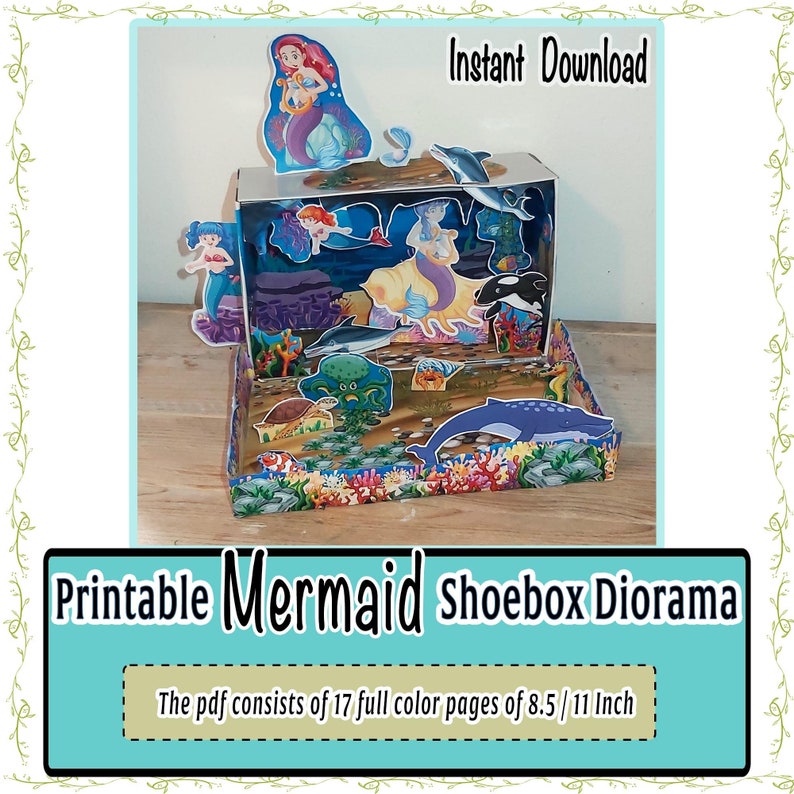 Mermaid Shoebox Diorama: Printable Ocean Paper Craft (PDF Pattern) - Etsy
