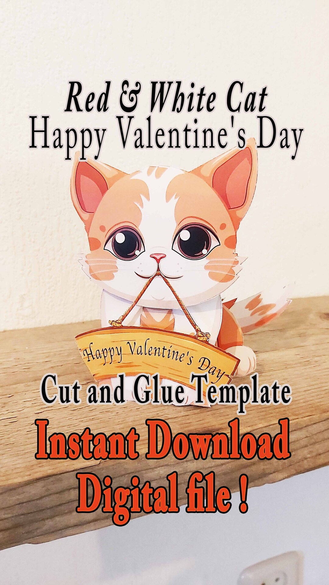 Papercraft Valentine's Day Cat Template, Kitten Craft 3D Model ...