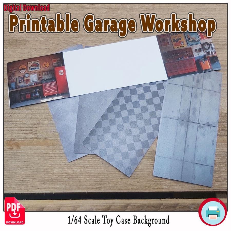 1/64 Scale Printable Garage Diorama, Paper Case Insert With Back Wall ...