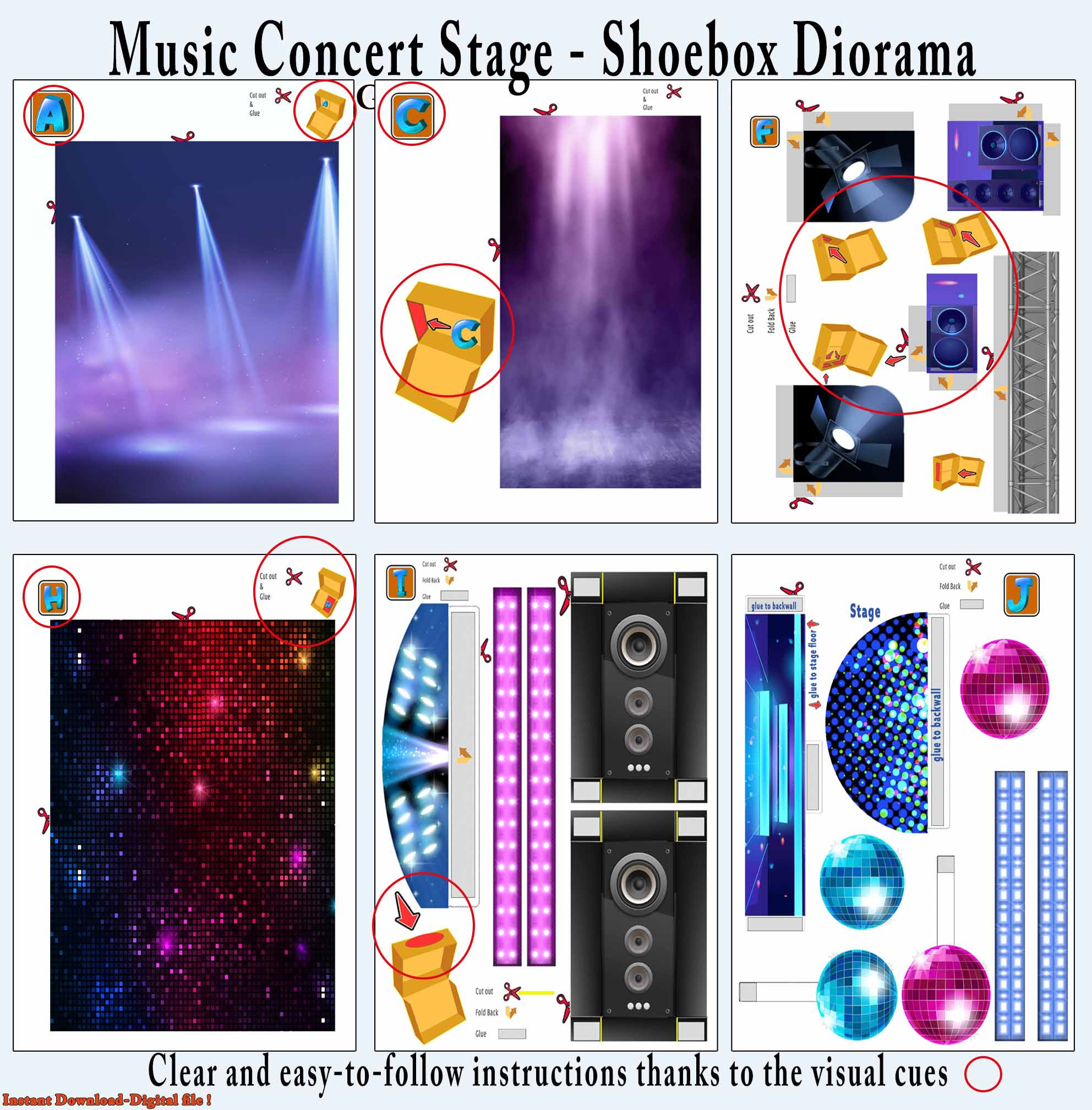 Music Concert Stage Shoebox Diorama, Create Your Own Theater, Cut and ...