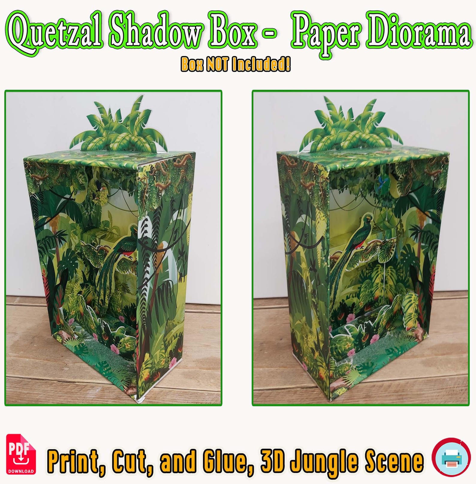 Quetzal Bird Diorama Papercraft – Tropical Rainforest Bird Craft ...
