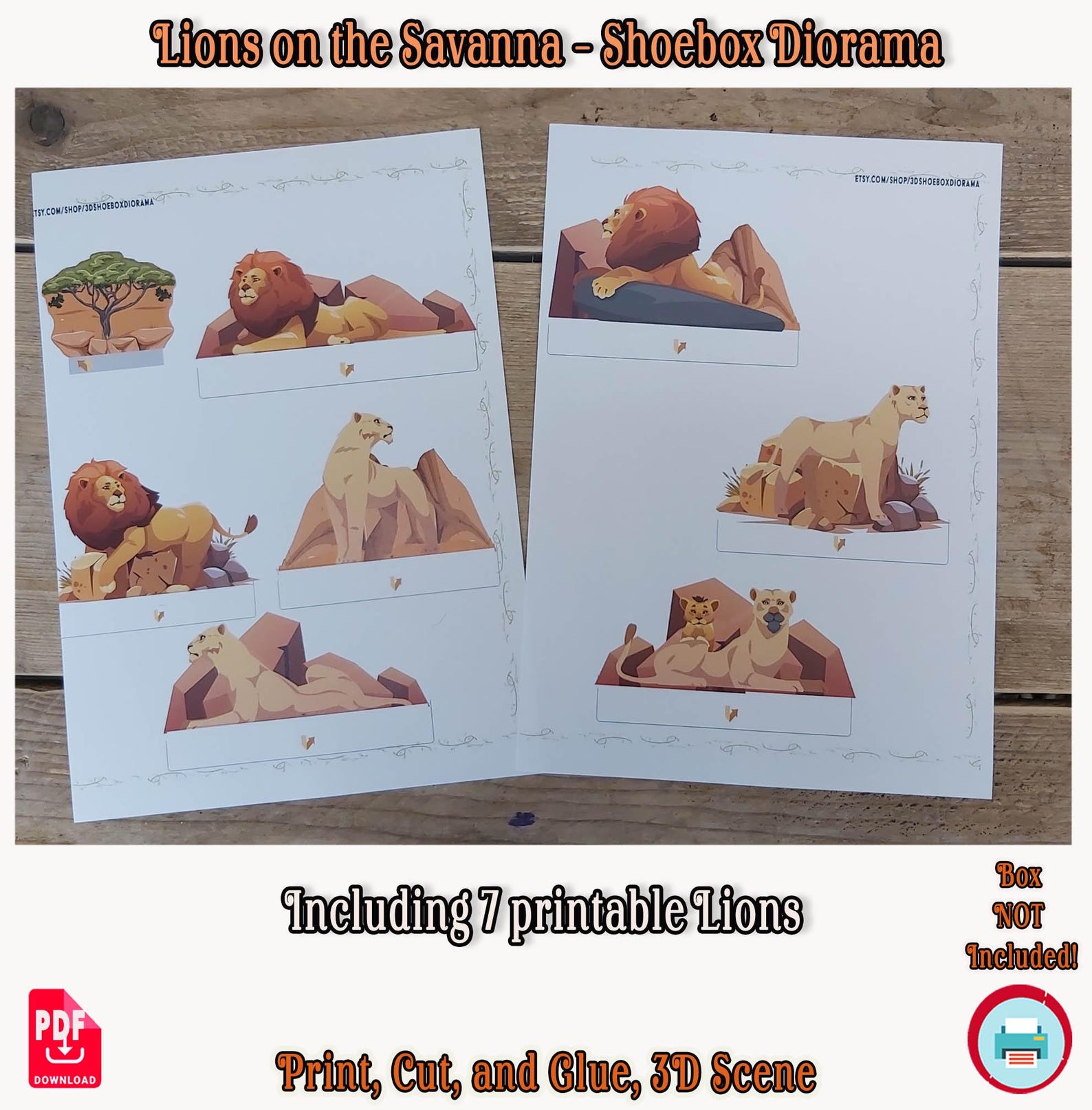 Lions on the Savanna – Printable Shoebox Diorama Kit | 3D Paper Craft ...