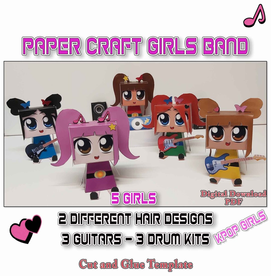 Paper Craft Girl Band Template, Dress up Anime Girl, Printable Rock ...