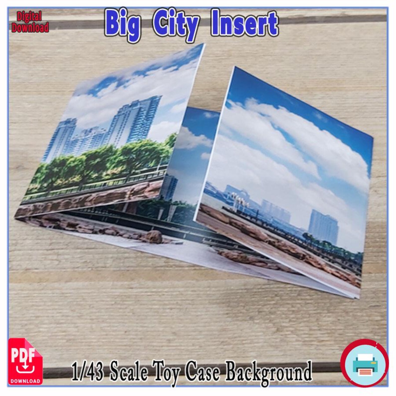 1/43 Printable Model Car Display Backdrop – Big City Scene With Side ...