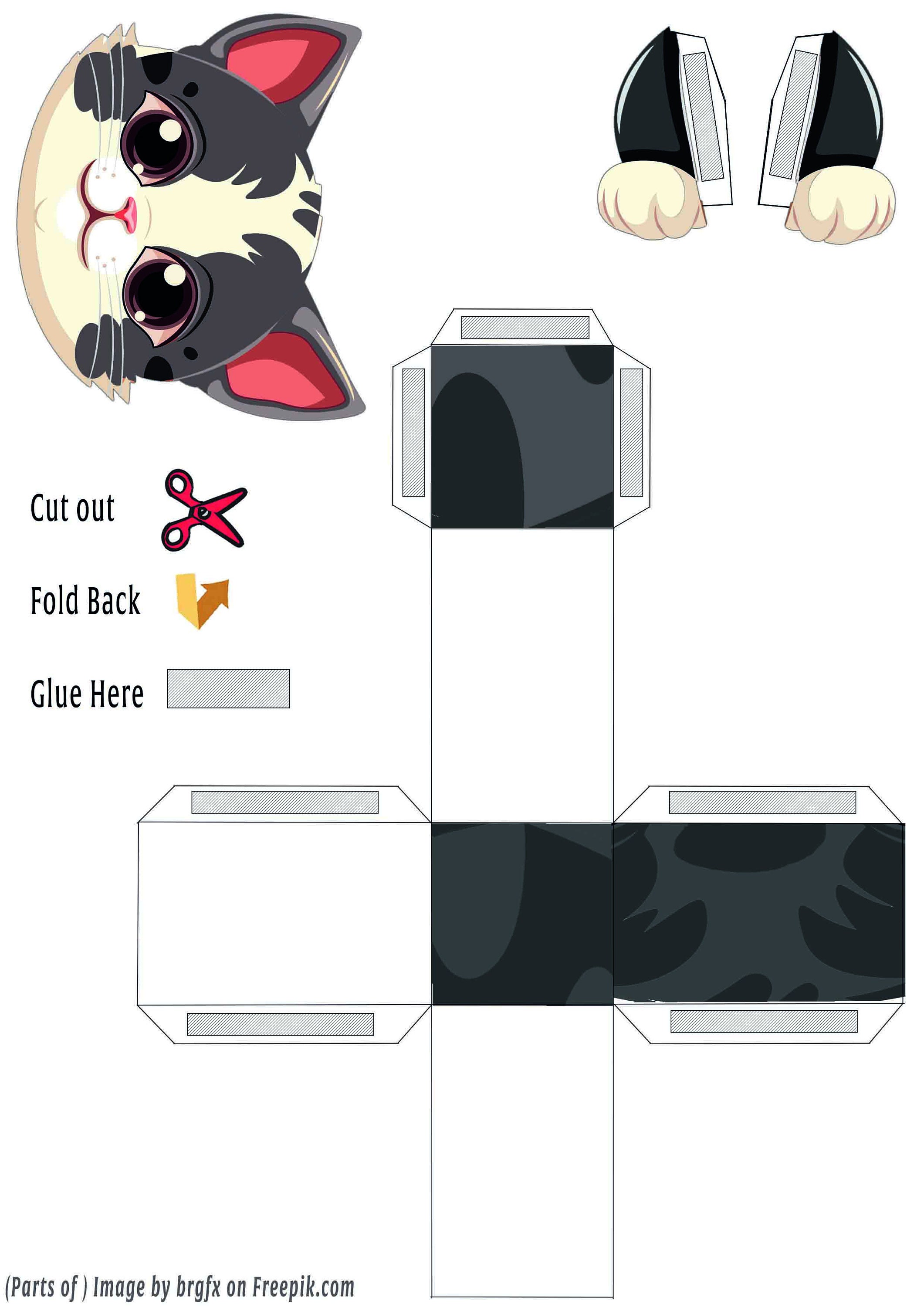 Papercraft Valentine's Day Cat Template, Kitten Craft 3D Model ...