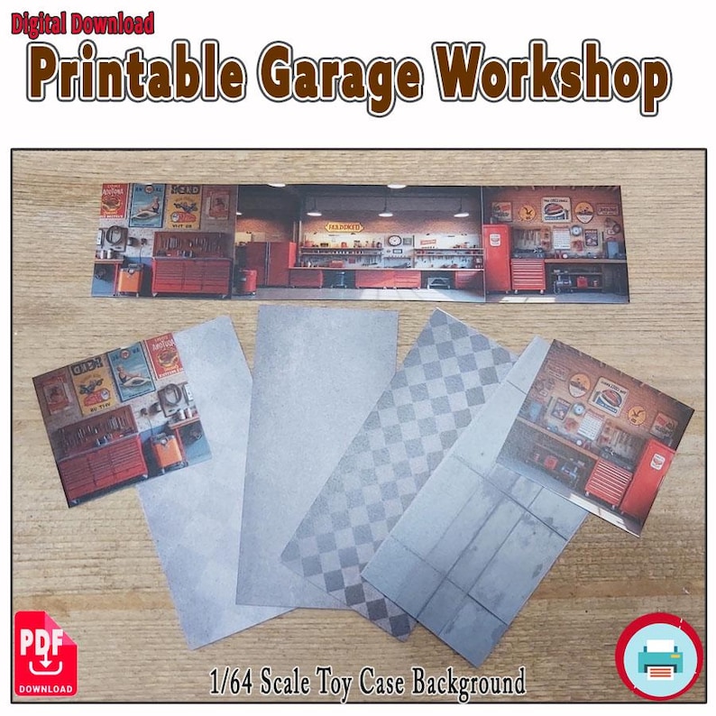 1/64 Scale Printable Garage Diorama, Paper Case Insert With Back Wall ...