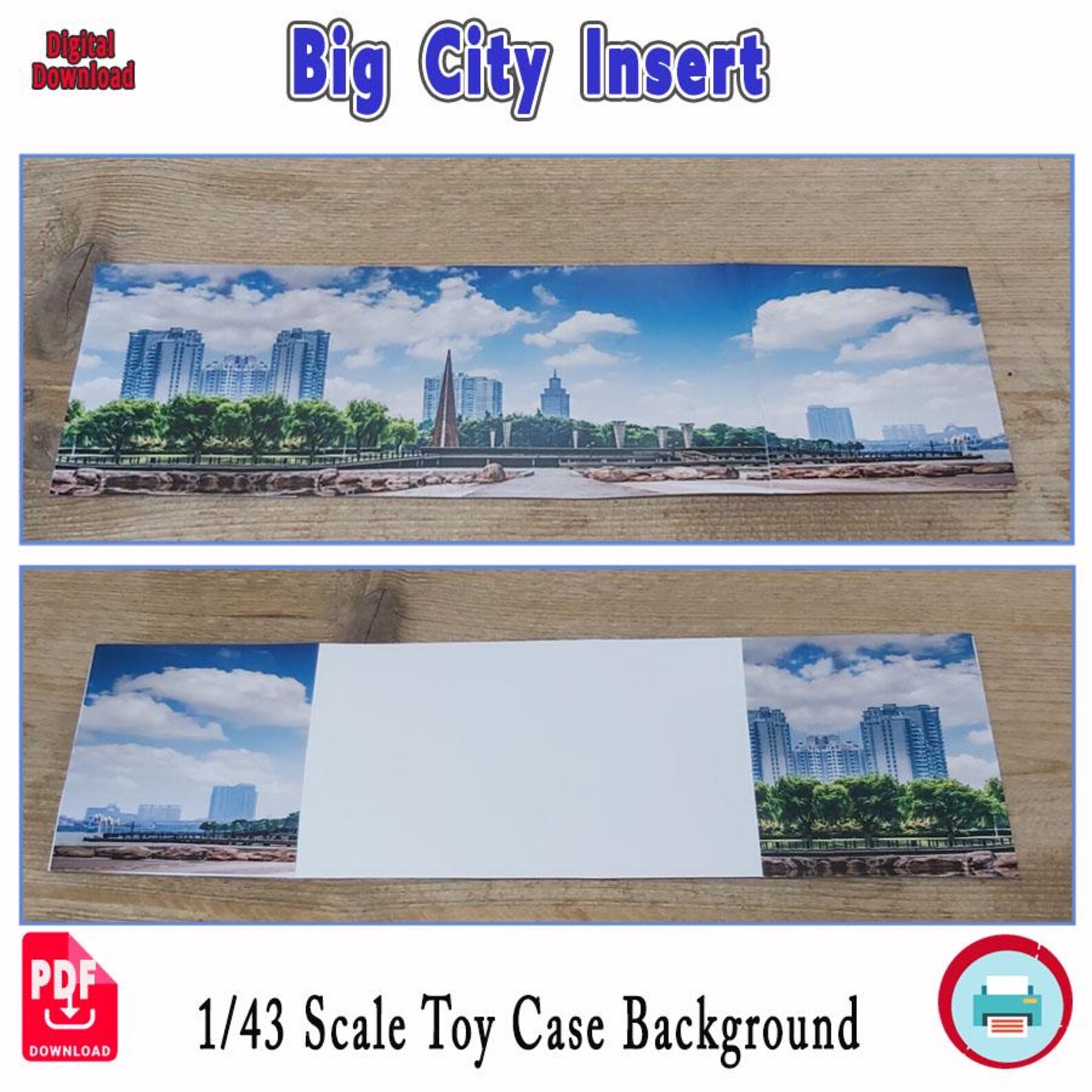 1/43 Printable Model Car Display Backdrop – Big City Scene With Side ...