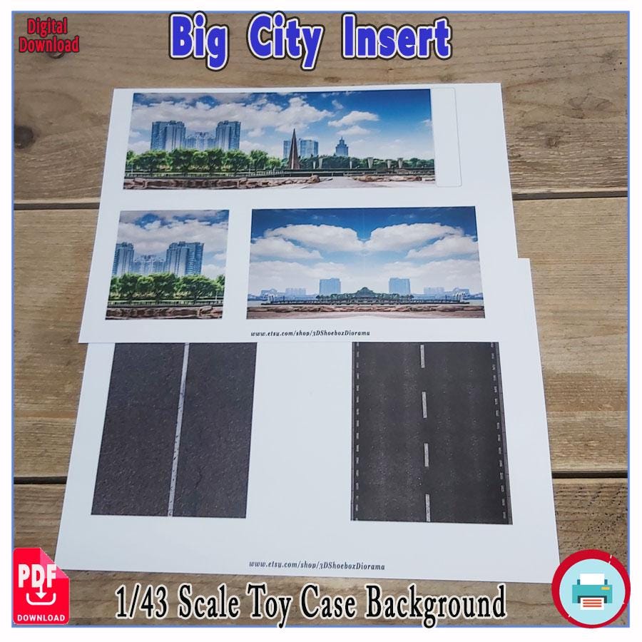 1/43 Printable Model Car Display Backdrop – Big City Scene With Side ...