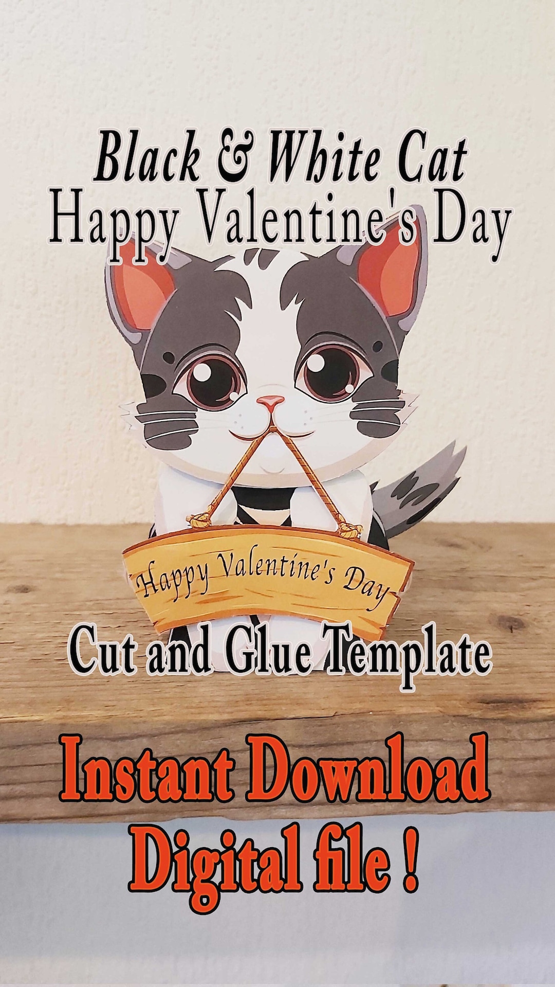 Papercraft Valentine's Day Cat Template, Kitten Craft 3D Model ...