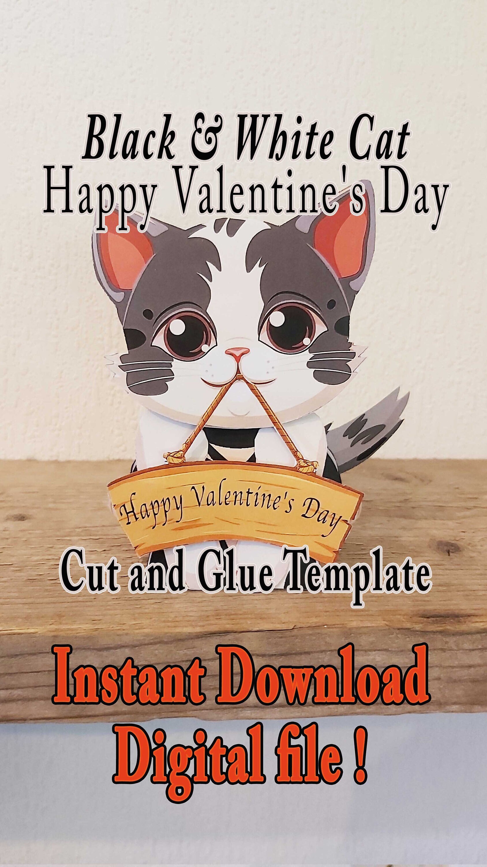 Papercraft Valentine's Day Cat Template, Kitten Craft 3D Model ...