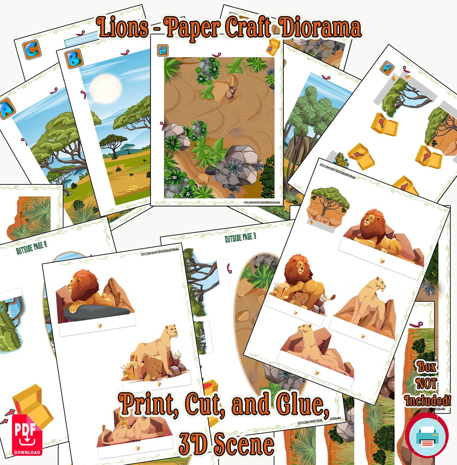 Lions on the Savanna – Printable Shoebox Diorama Kit | 3D Paper Craft ...