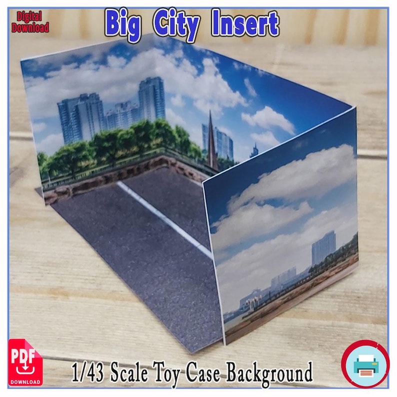 1/43 Printable Model Car Display Backdrop – Big City Scene With Side ...